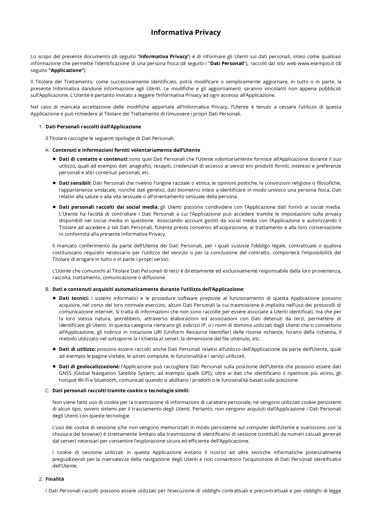 Privacy Policy di un Sito Web o di un'App - Modello Gratis | LexDo.it
